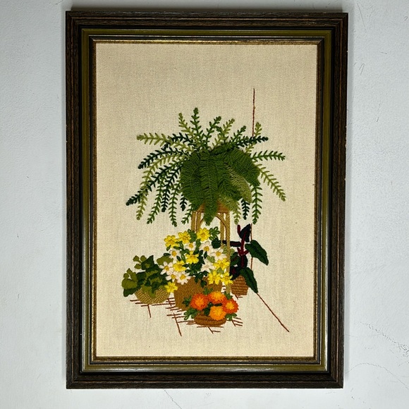 Vintage | Wall Decor | Vintage Mcm Boho Plants Crewel Flowers Boston ...